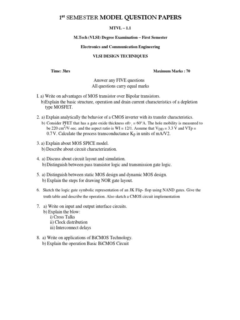VLSI Model Paper | PDF | Mosfet | Logic Gate