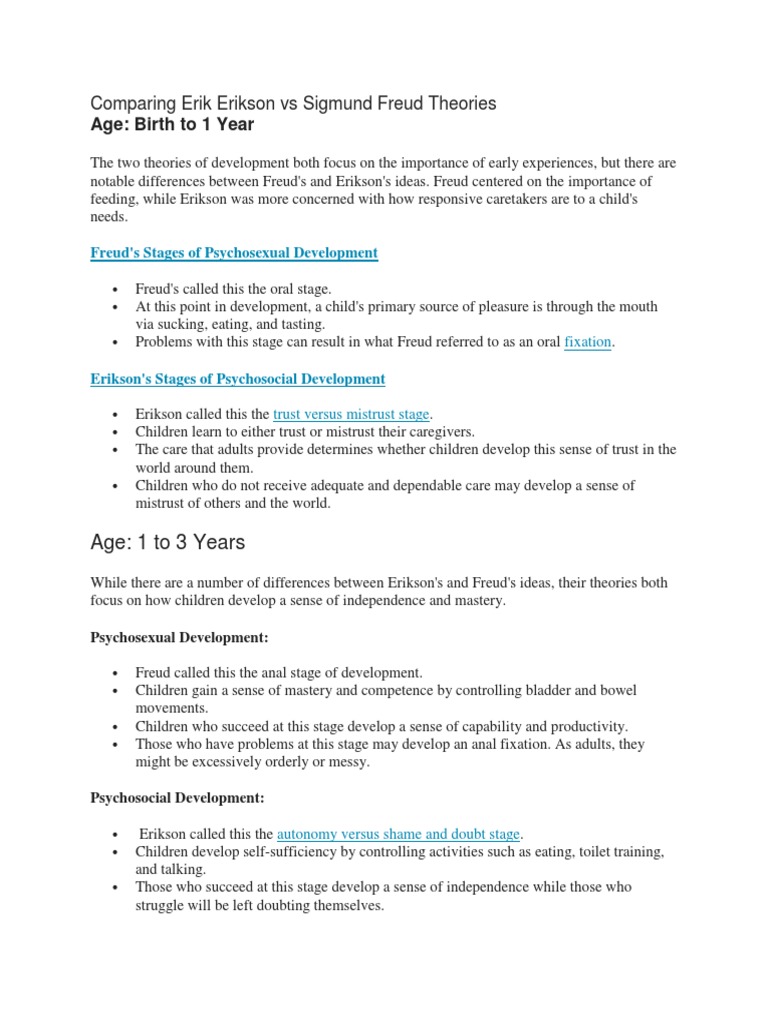 Freud vs Erikson: Developmental Theories | PDF | Family | Psychoanalysis
