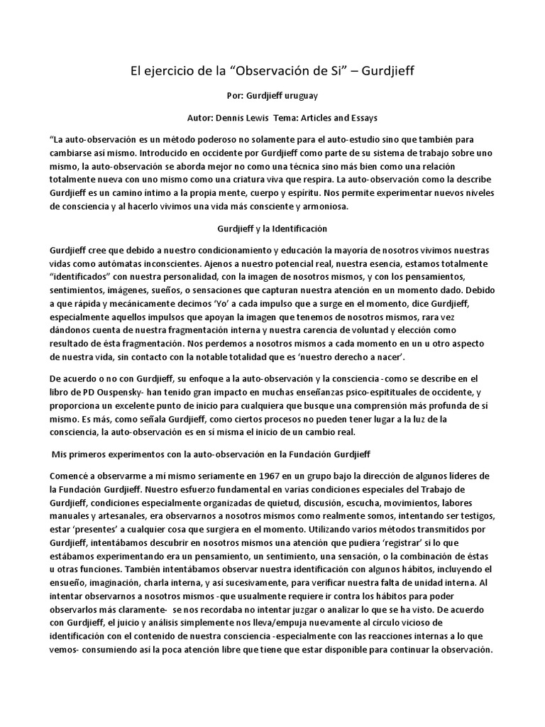 El Ejercicio de La Autoobservacion Gurdieff | Descargar gratis PDF ...