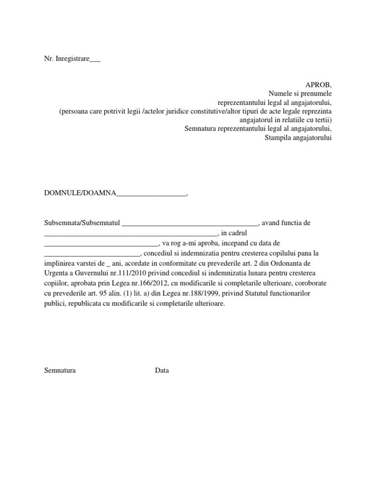 Model Cerere Concediu Crestere Copil | PDF