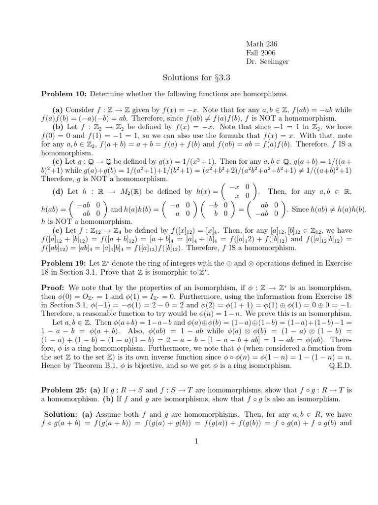 Solutions For 3.3 | PDF | Ring (Mathematics) | Integer