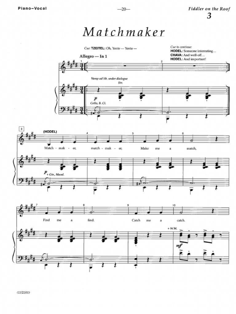 Fiddler On The Roof Matchmaker Sheet Music PDF | PDF