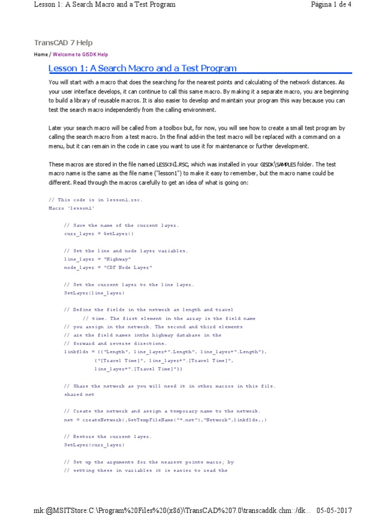 Lesson 1: A Search Macro and A Test Program: Transcad 7 Help | PDF | C ...