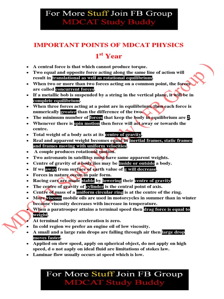 MDCAT-Physics - Key Points PDF | PDF | Solid | Radioactive Decay