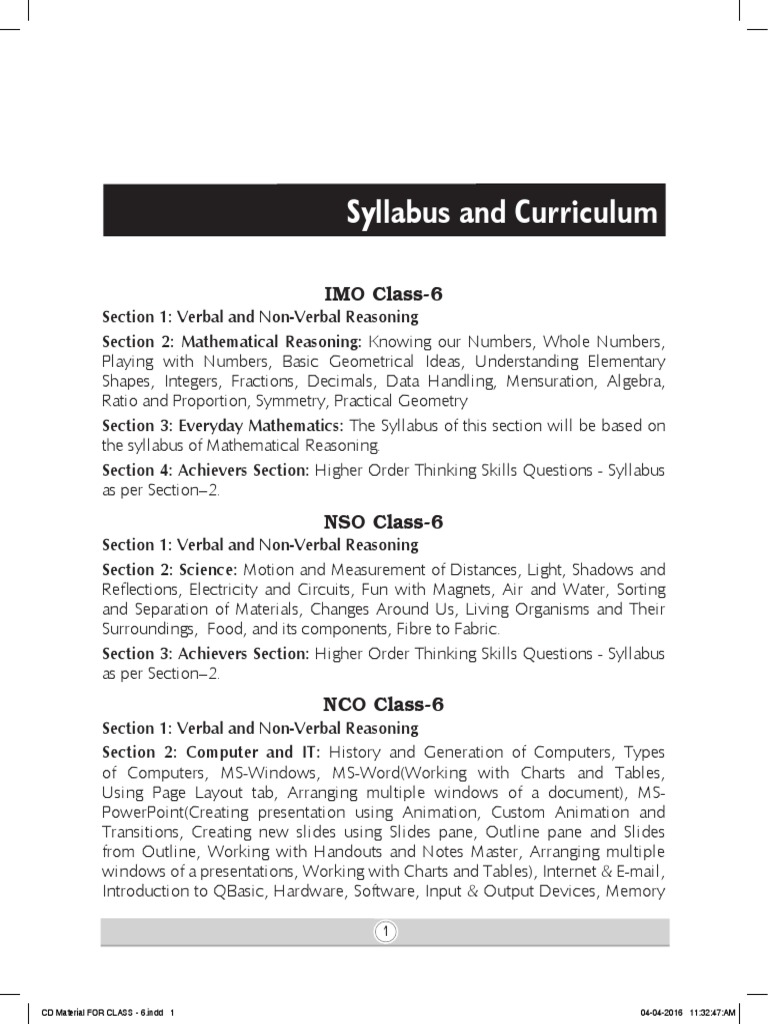 Syllabus and Curriculum: IMO Class-6 | PDF | Verb | Languages