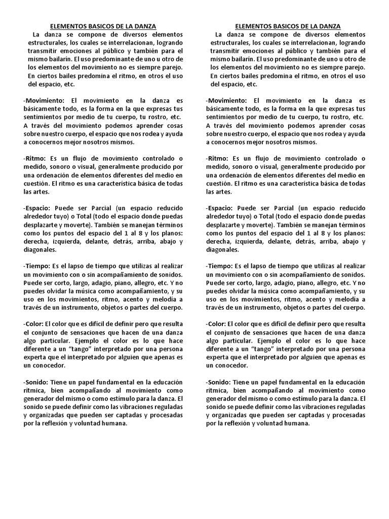 Elementos Basicos de La Danza | PDF | Bailes | Entretenimiento