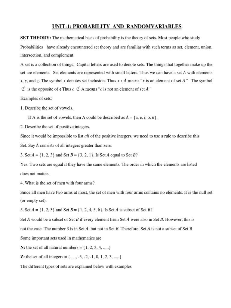 Unit I PTSP | PDF | Set (Mathematics) | Probability Distribution