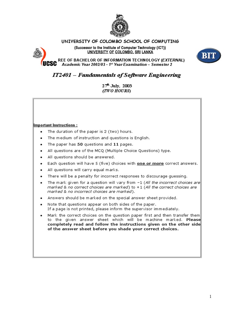 IT2401 - Fundamentals of Software Engineering: University of Colombo ...