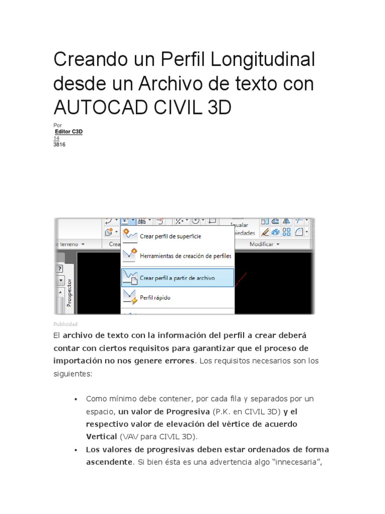 Creando Un Perfil Longitudinal Desde Un Archivo de Texto Con AUTOCAD CIVIL 3D | PDF | Archivo de ...