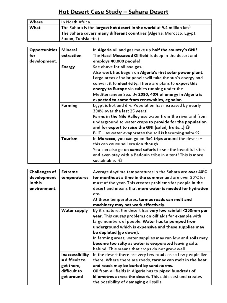 Hot Desert Case Study - Sahara Desert | PDF | Desert | Sahara