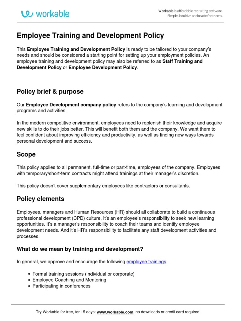 Employee Training Development Policy PDF | PDF | Employment | Human ...