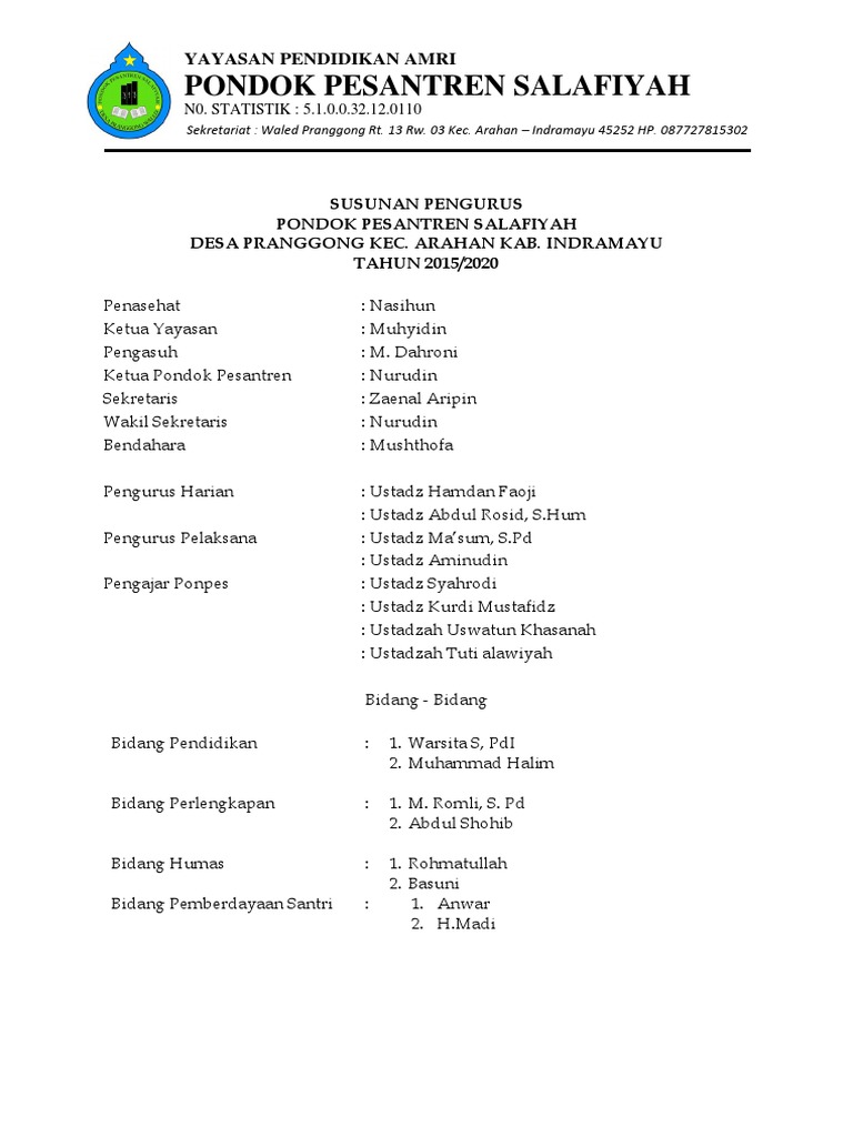 Contoh Susunan Pengurus | PDF
