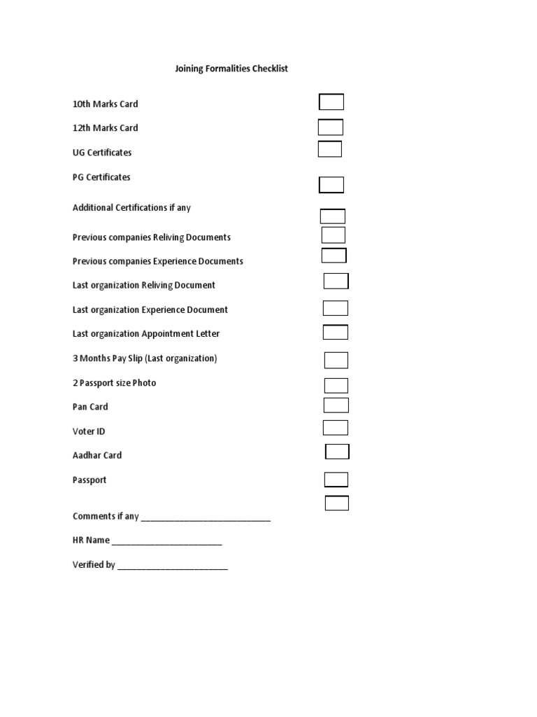 Joining Formalities Checklist | PDF