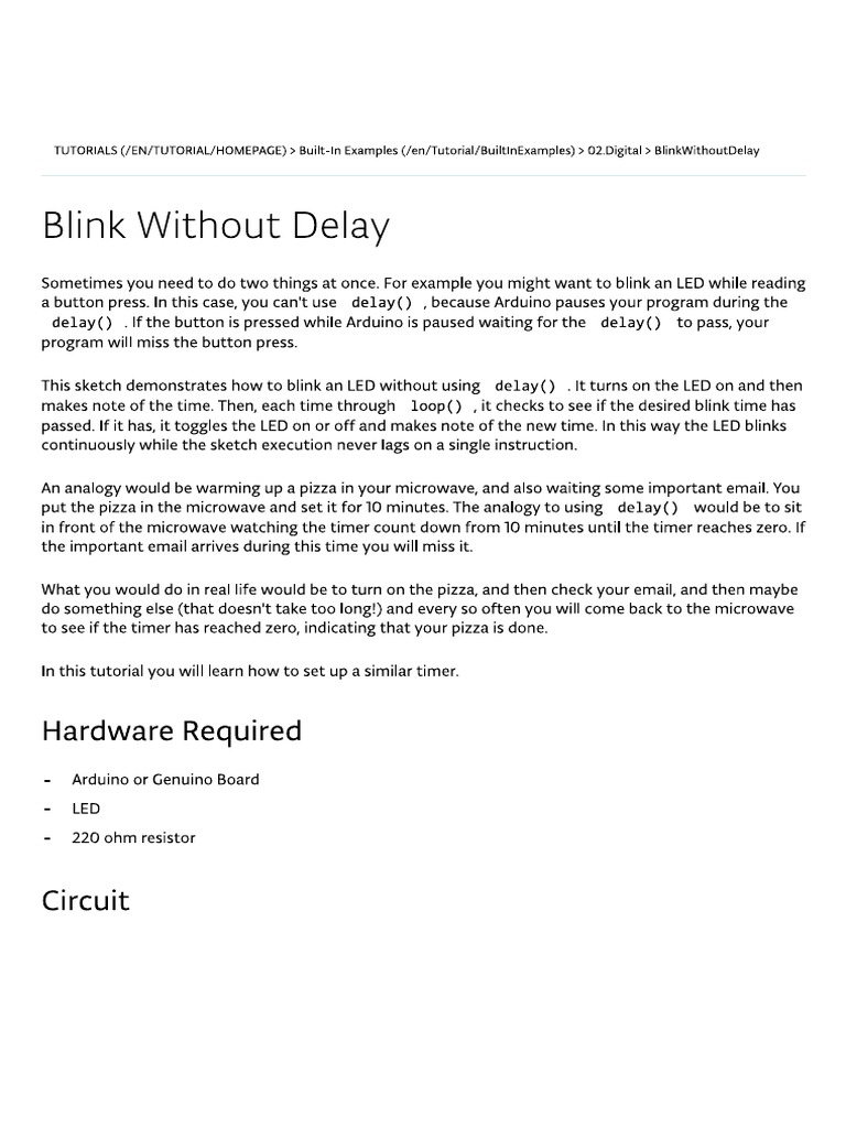 Arduino - BlinkWithoutDelay | PDF