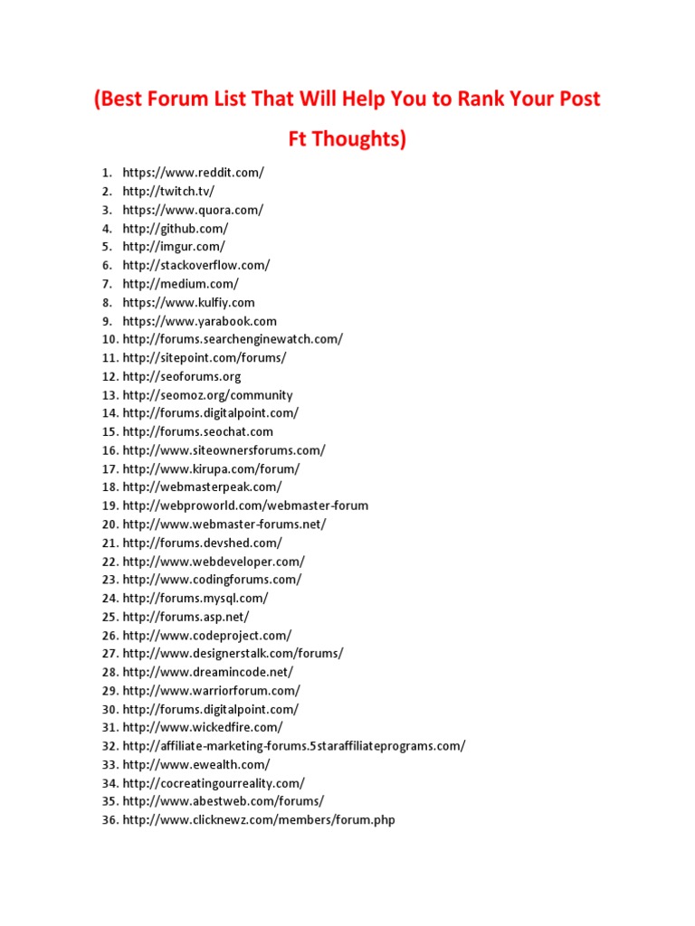 Best Forum List That Will Help You To Rank Your Post | PDF | Games ...