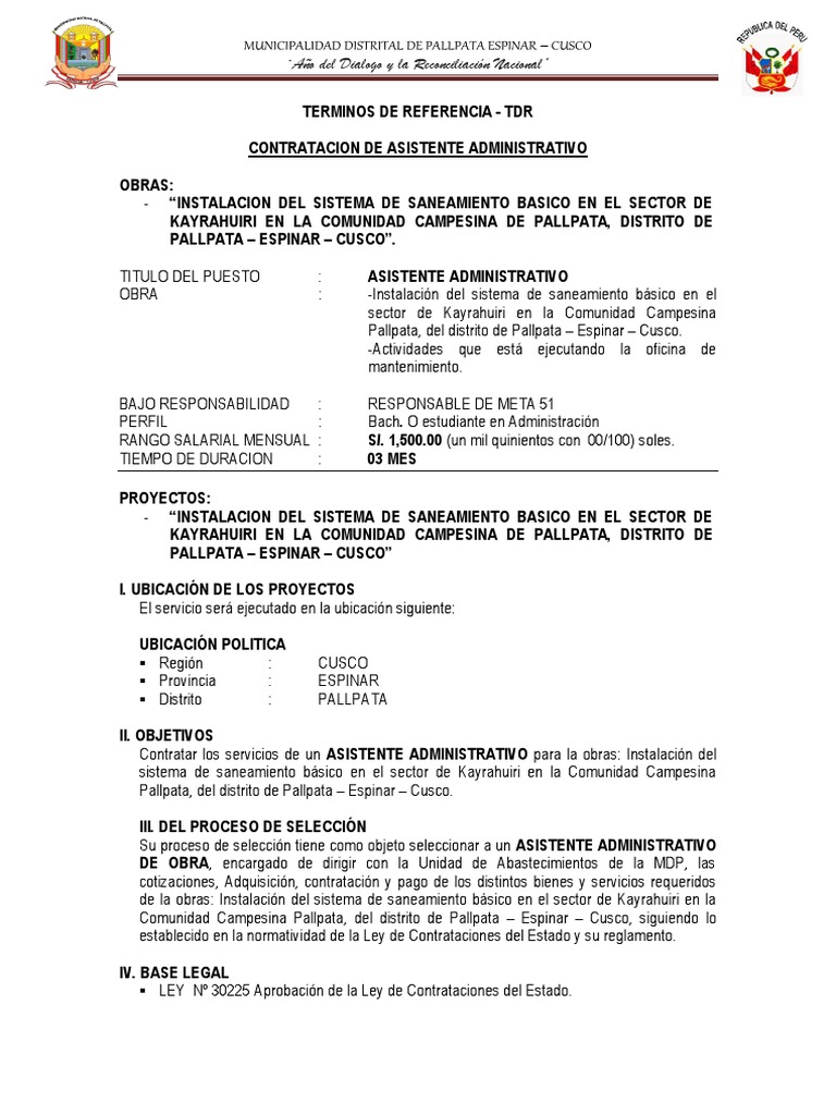 05 TDR Asistente Adminmistrativo | PDF | Regulación | Gobierno