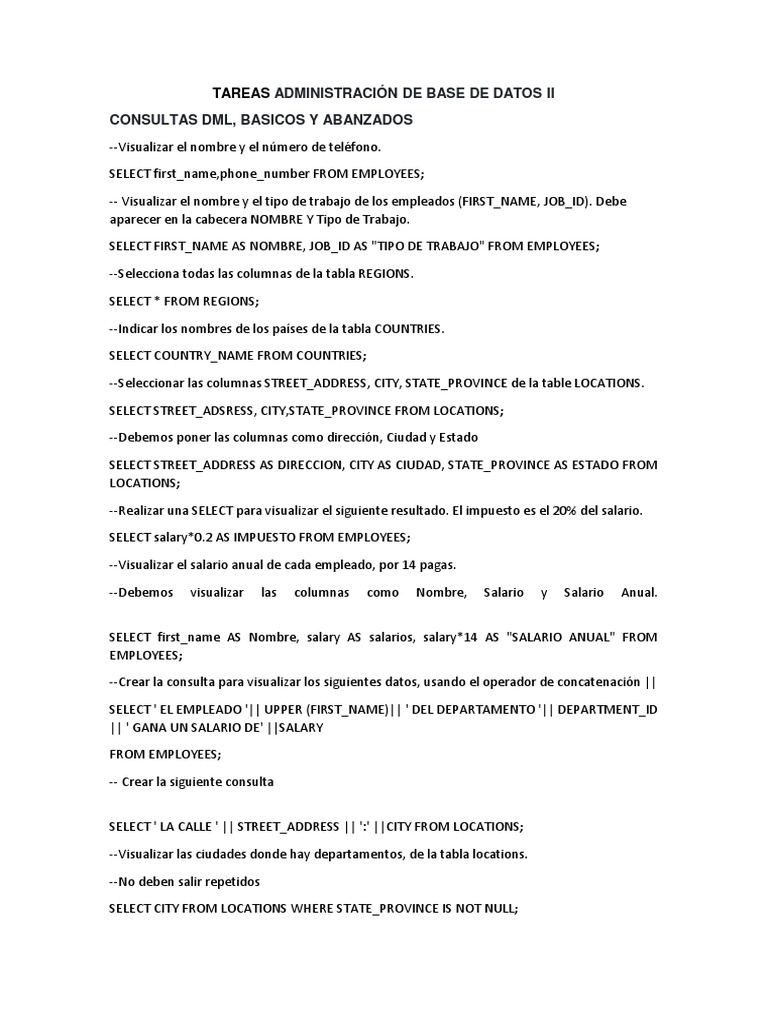 Tareas Administración de Base de Datos II | PDF | Pl / Sql | Gestión de tecnología de la información