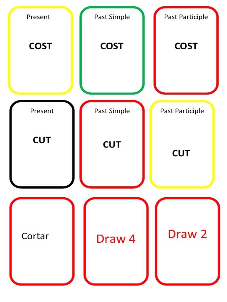 UNO CARD Game Irregular Verbs | PDF