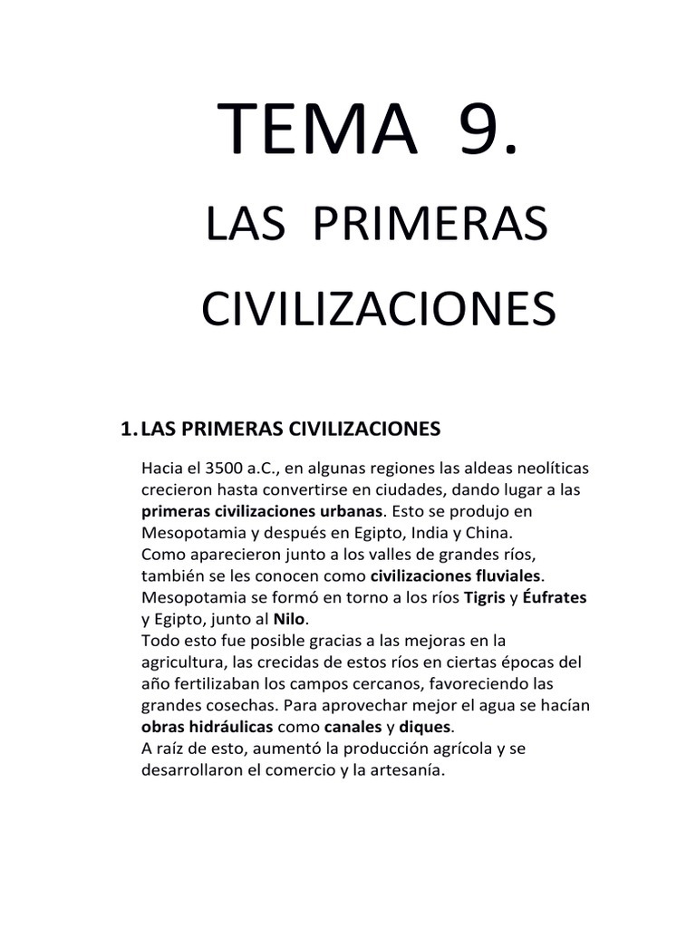 Tema 9 Las Primeras Civilizaciones Pdf Antiguo Egipto Mesopotamia