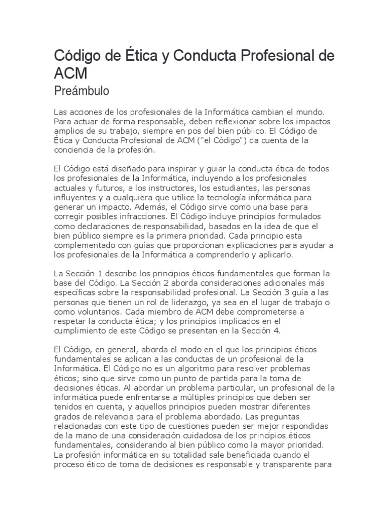 Codigo Etico Informatica | PDF | Asociación para Maquinaria de ...