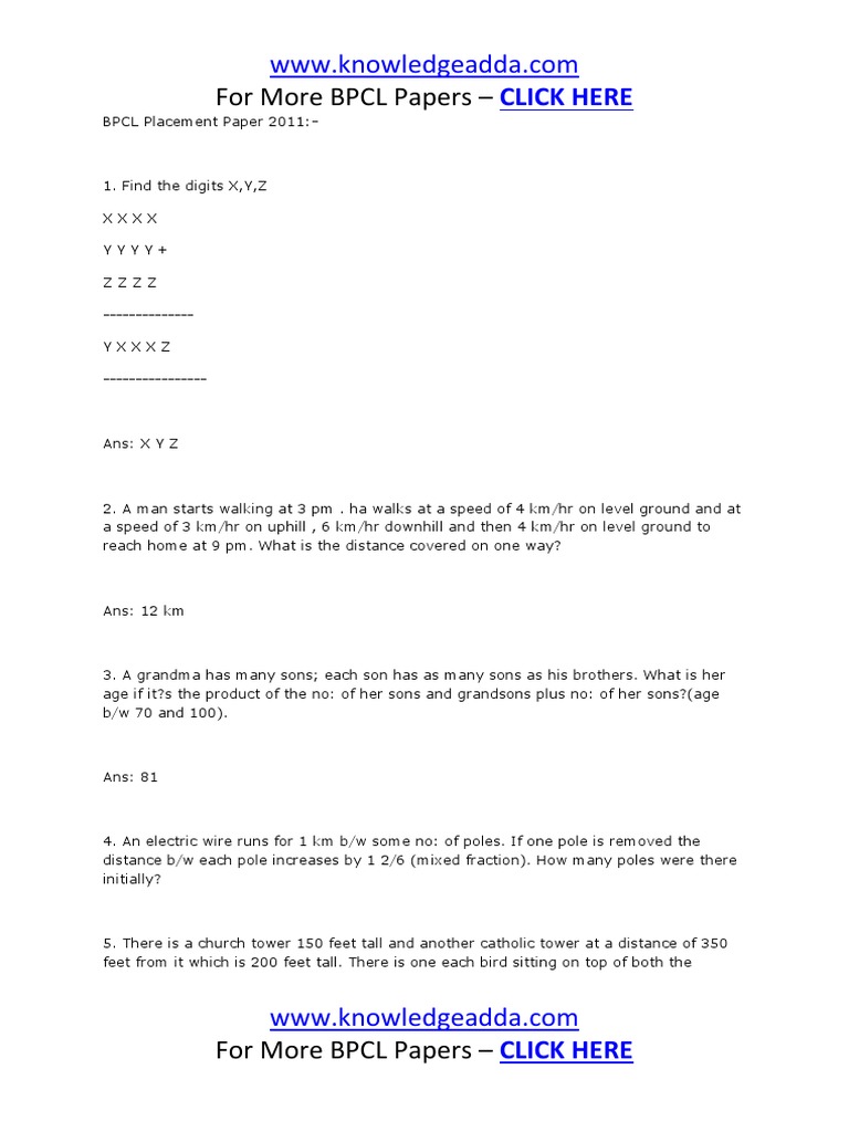 For More BPCL Papers - : Click Here | PDF | Teaching Mathematics | Nature