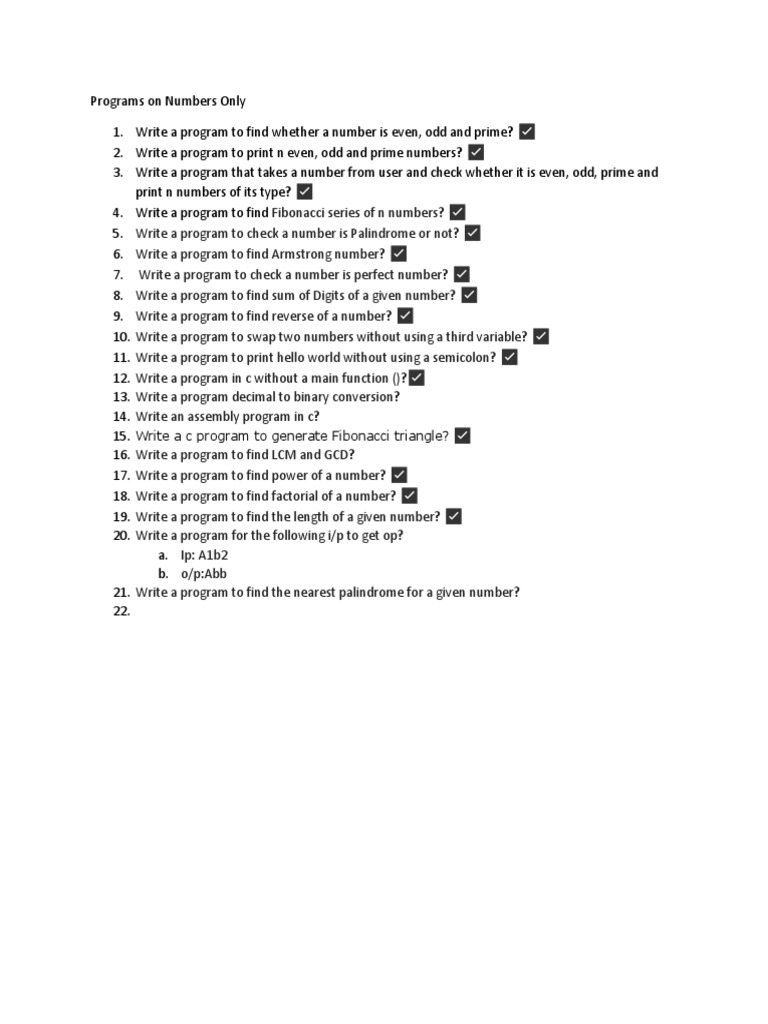 A Collection of Programming Exercises Focused on Numbers: Even, Odd, Prime, Fibonacci ...