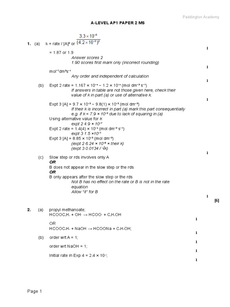 A-Level Ap1 Paper 2 Ms | PDF | Ammonium | Chemical Reactions