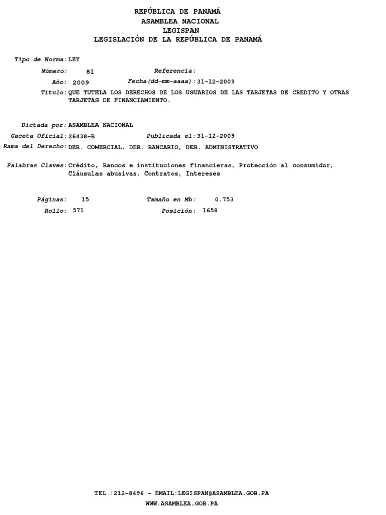 Ley 81 de Ley Bancaria Panama | PDF | Tarjeta de crédito | Bancos