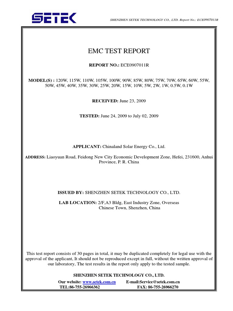 Emc Test Report: Address | PDF | Antenna (Radio) | Electrostatic Discharge