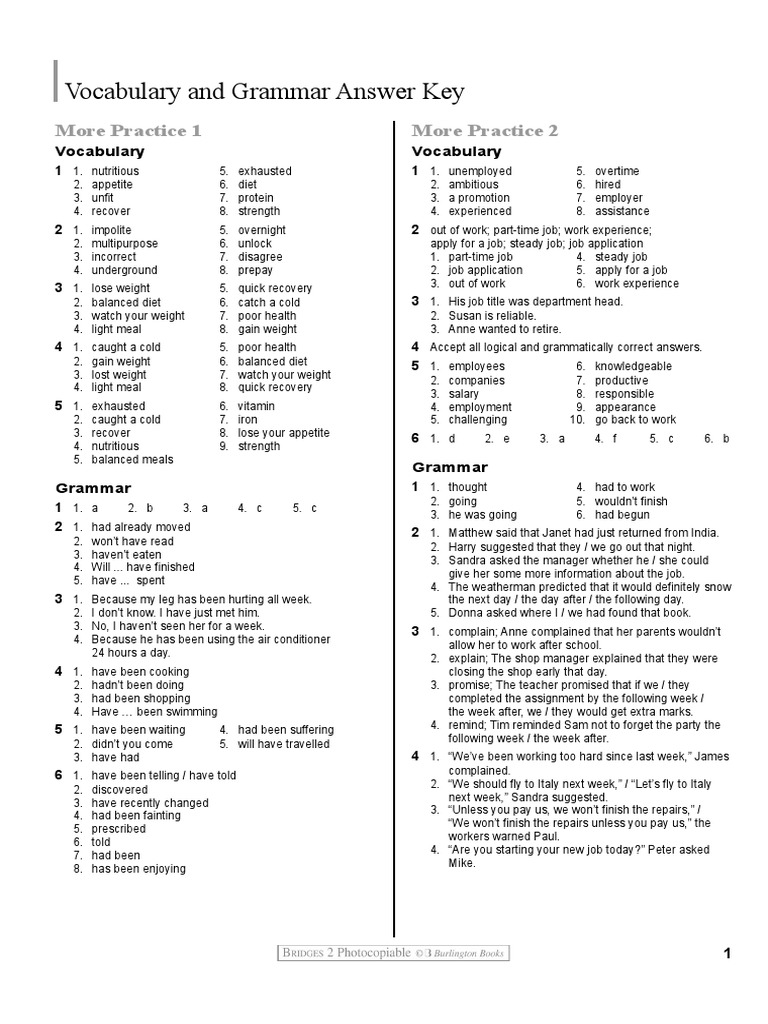 Vocabulary and Grammar Answer Key: Comprehensive Practice Exercises for ...