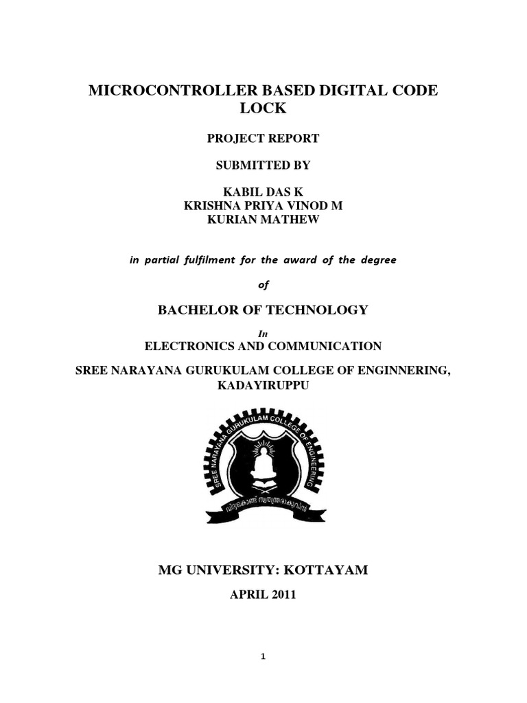 Microcontroller Based Digital Code Lock: Bachelor of Technology | PDF ...