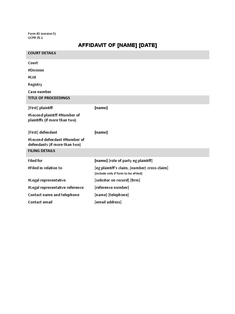 UCPR Form 40 Version 5 | PDF | Affidavit | Identity Document