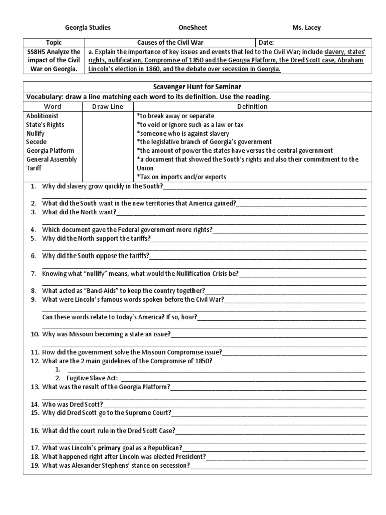 ss8h5 Causes of The Civil War | PDF | Nullification (U.S. Constitution ...