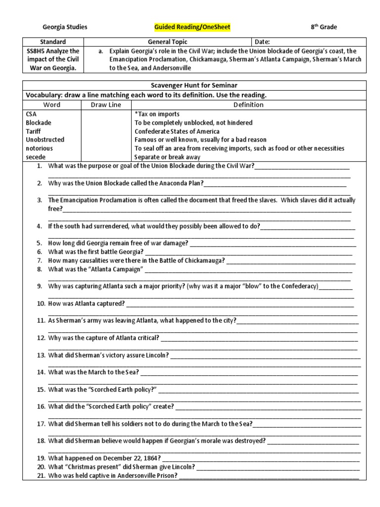 ss8h5b Civil War | PDF | William Tecumseh Sherman | American Civil War