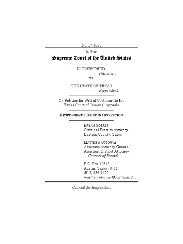 Rodney Reed Supreme Court Docs | PDF | Dna Profiling | Certiorari