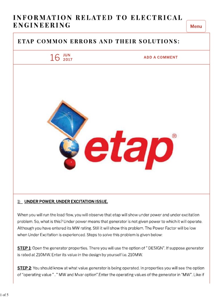 ETAP Common Error | PDF