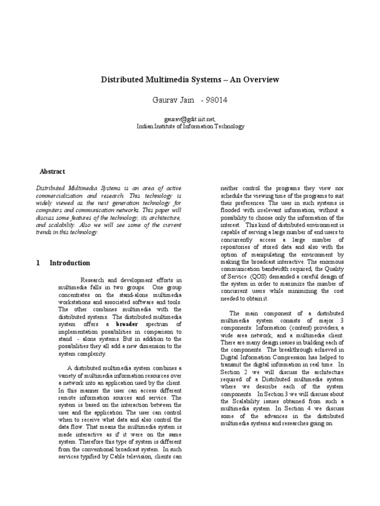 An Overview of Distributed Multimedia Systems: Architecture ...