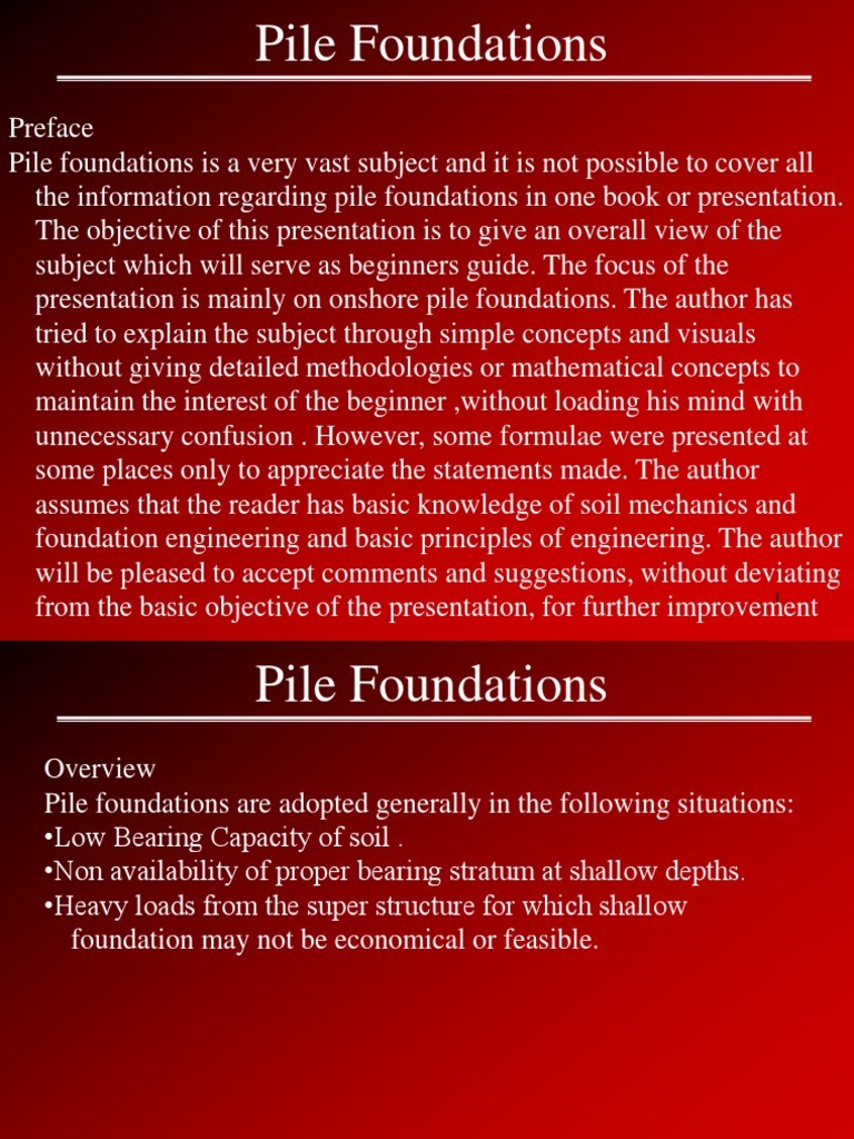 Pile Foundation - Presentation | PDF | Deep Foundation | Friction