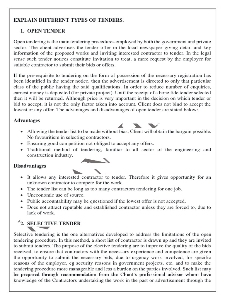 Explain Different Types of Tenders | Download Free PDF | Negotiation ...