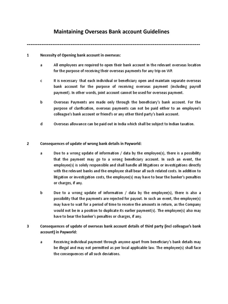 Overseas Bank Account Maintenance Guide | PDF | Payroll | Banks