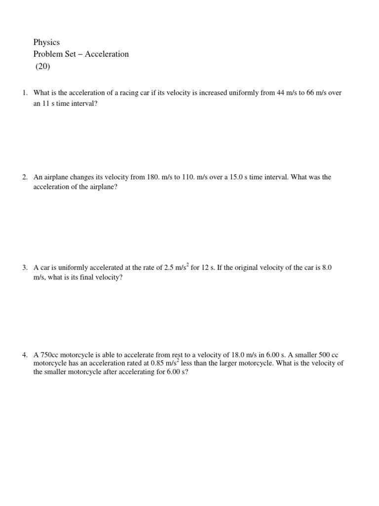Problem Set Acceleration | PDF