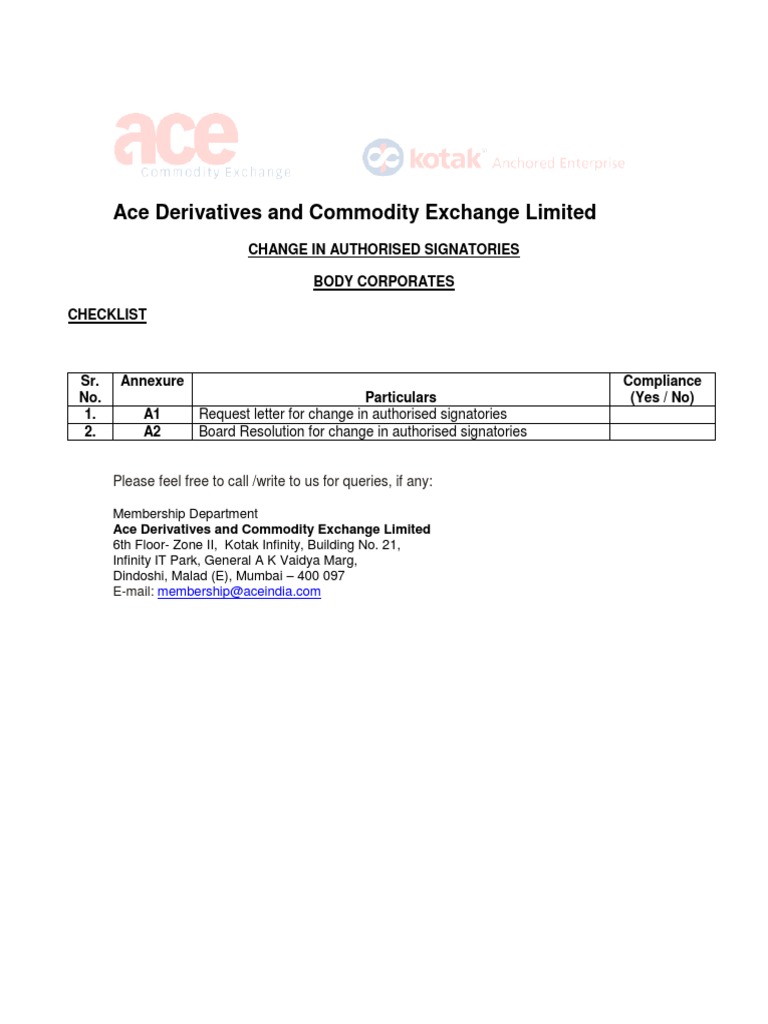 Change in Authorised Signatories Corporate | PDF | Government | Business