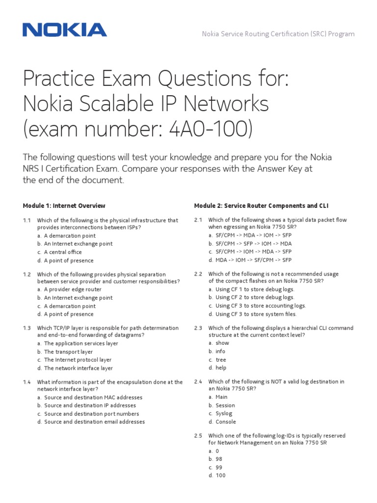 Nokia SRC Scalable IP Exam Sample Questions Document en | PDF | Routing ...