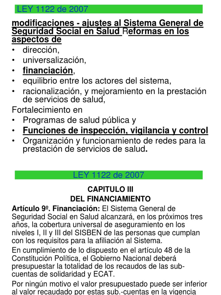 LEY 1122 de 2007 | PDF | Gobierno | Bienestar