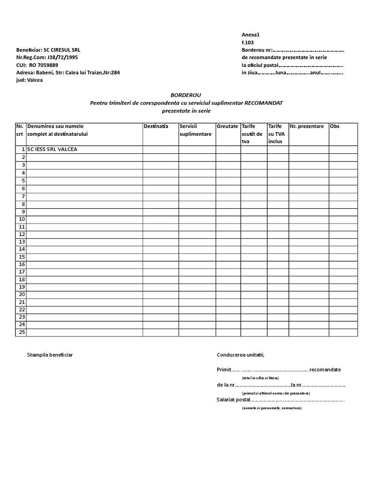 Borderou Posta | PDF