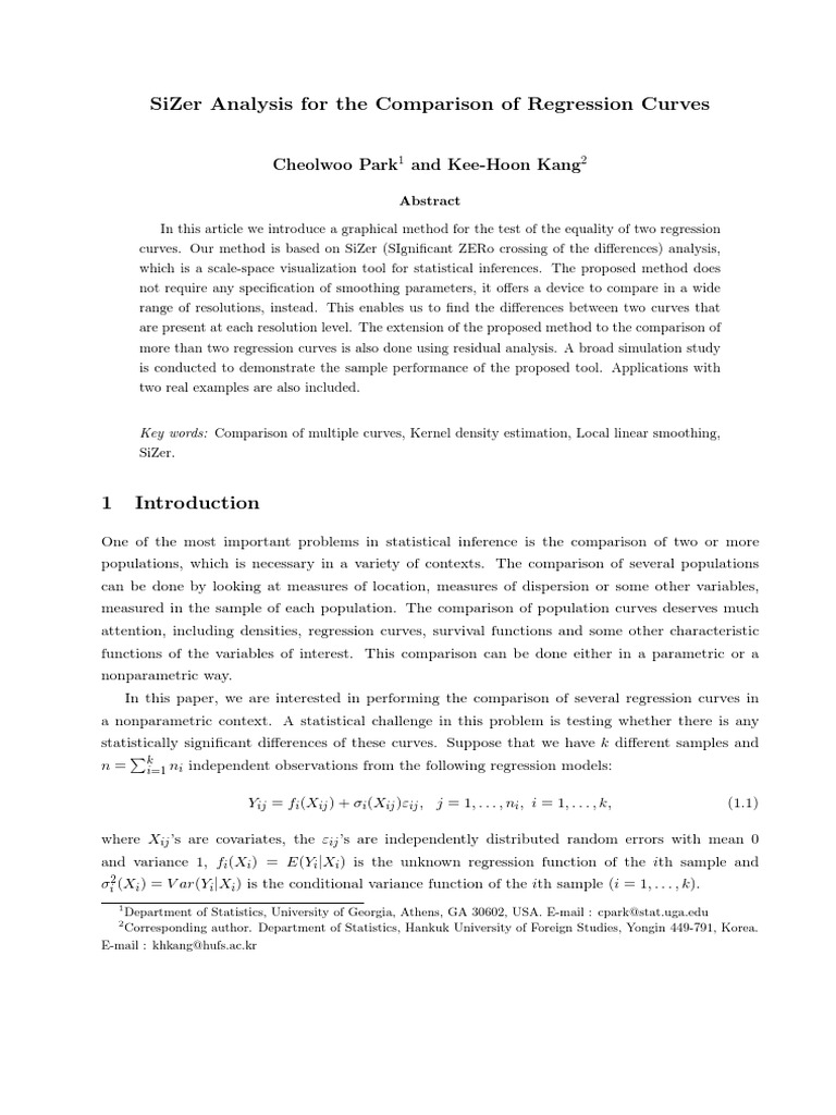 Sizer Analysis For The Comparison of Regression Curves: Cheolwoo Park and Kee-Hoon Kang | PDF ...