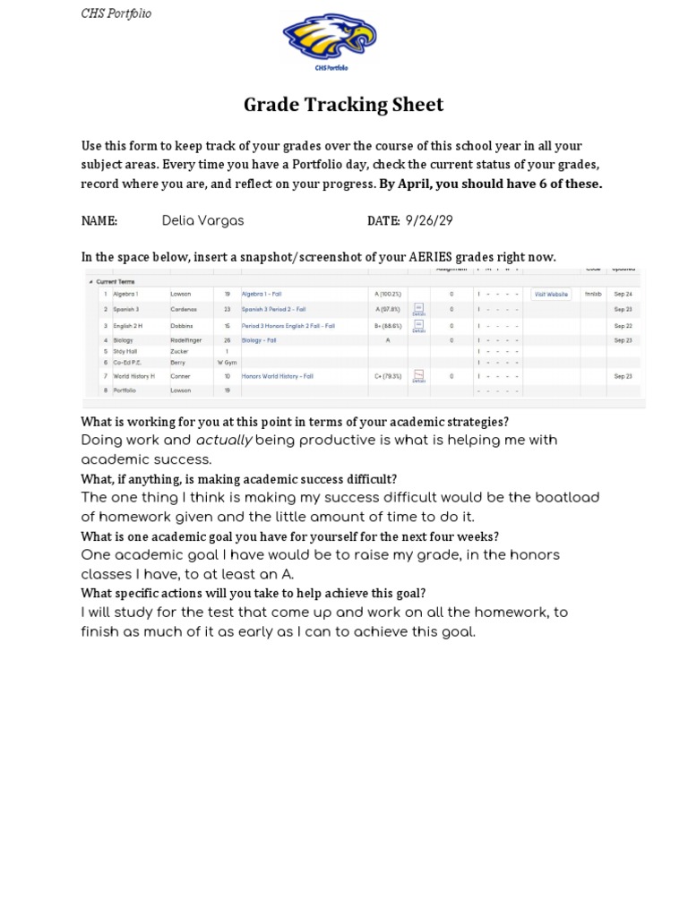 Grade Tracking Sheet 1 | PDF