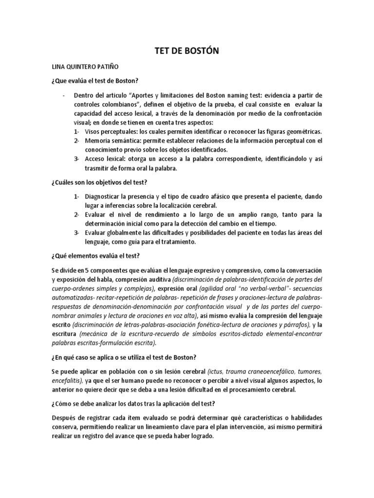Test de Boston | PDF | Cerebro | Palabra