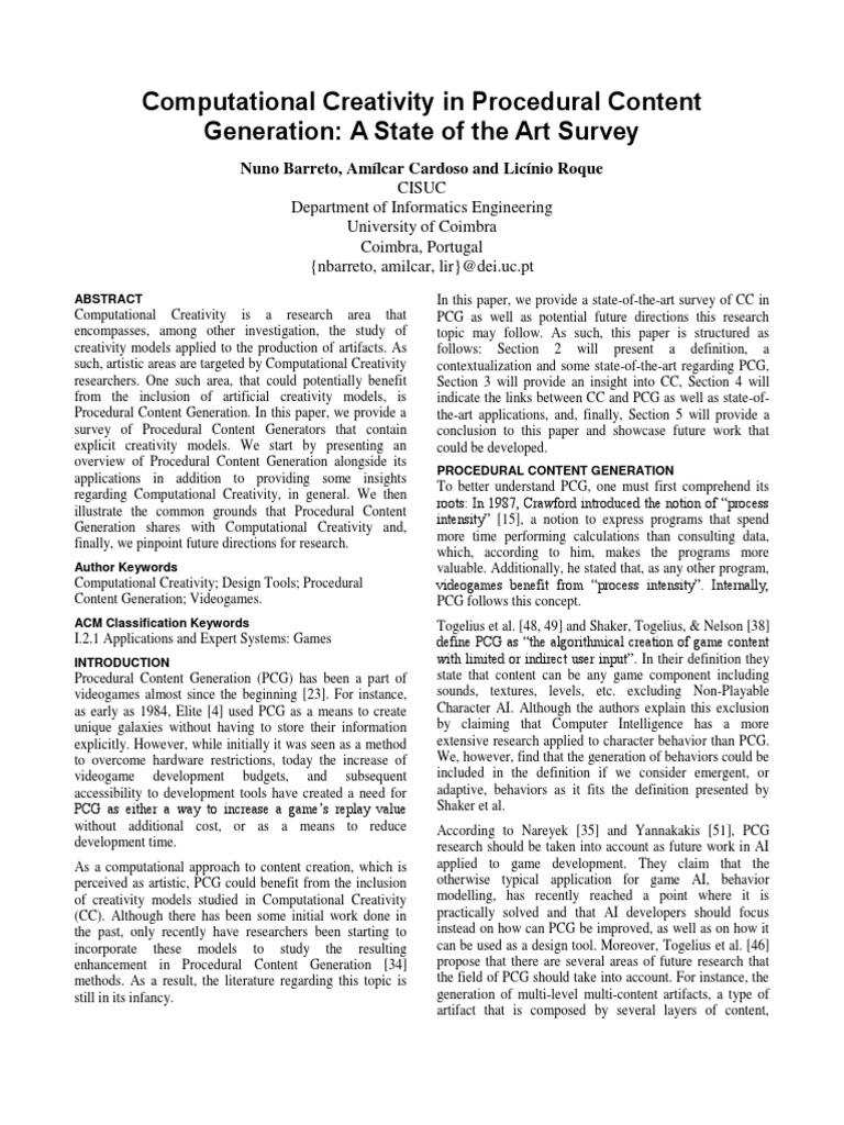 Computational Creativity in Procedural C PDF | PDF | Creativity | Video Games