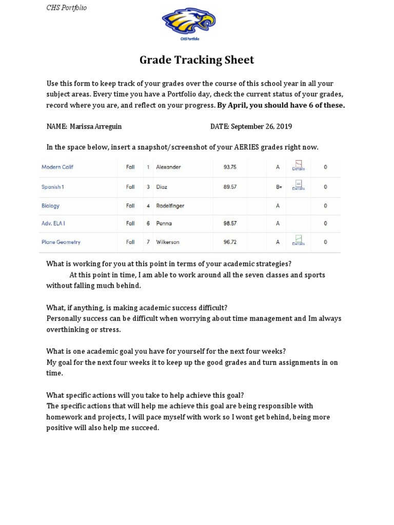 9 26 19 Grade Tracking Sheet | PDF